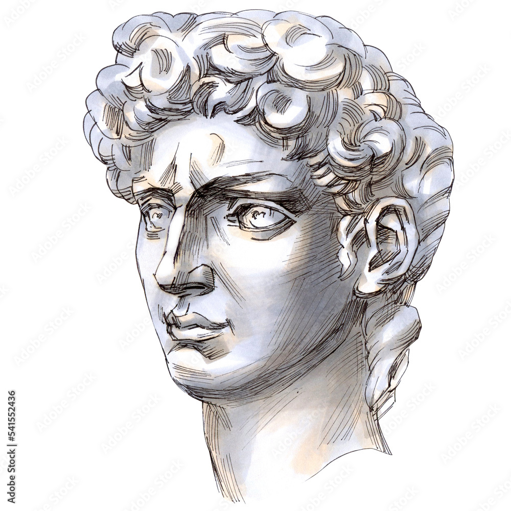 Hand drawn sketch marker illustration of renaissance sculpture Head of ...