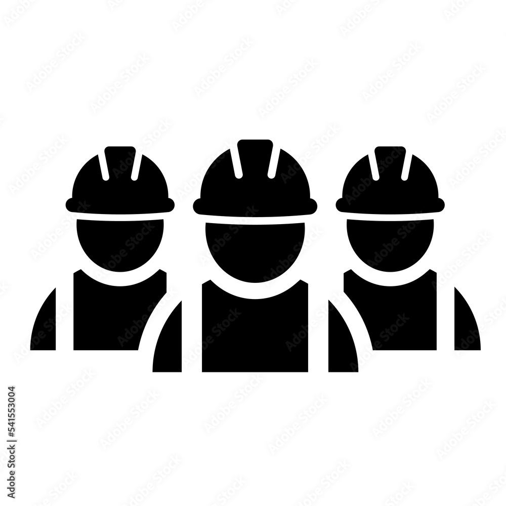 Black construction workers icon in flat style. Building contractor symbol Isolated on white ...
