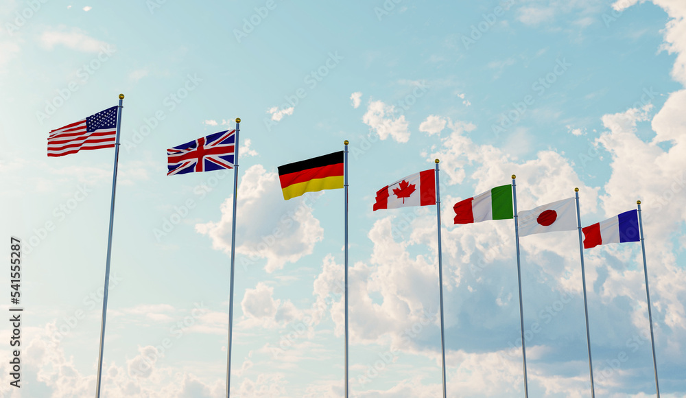 G7 flags of countries of Group of Seven Canada, Germany, Italy, France ...