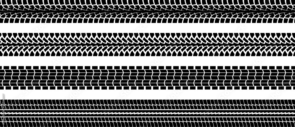 Tire tread print or car track set isolated on white background ...