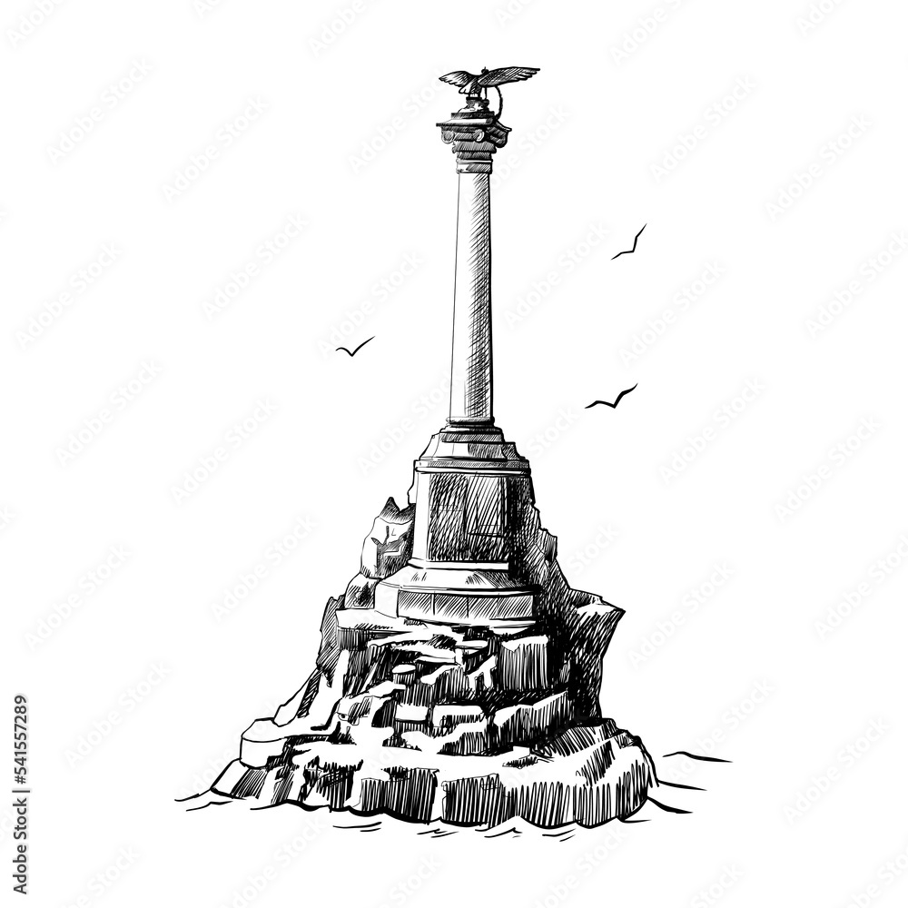 Sevastopol city symbol: Monument to the scuttled ships. Sketch. Drawing ...