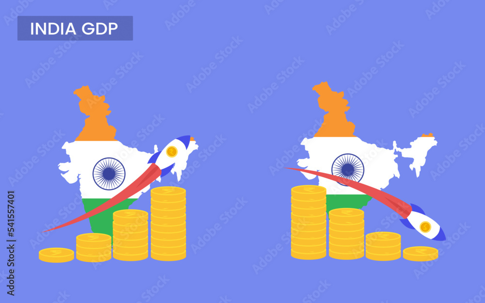 India Country GDP increase and decrease growth rates. gross domestic ...
