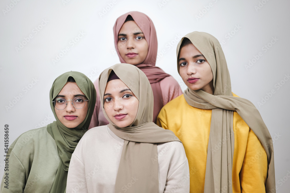 Group of Young Muslim Women Wearing Hijabs at Home Stock Photo | Adobe ...