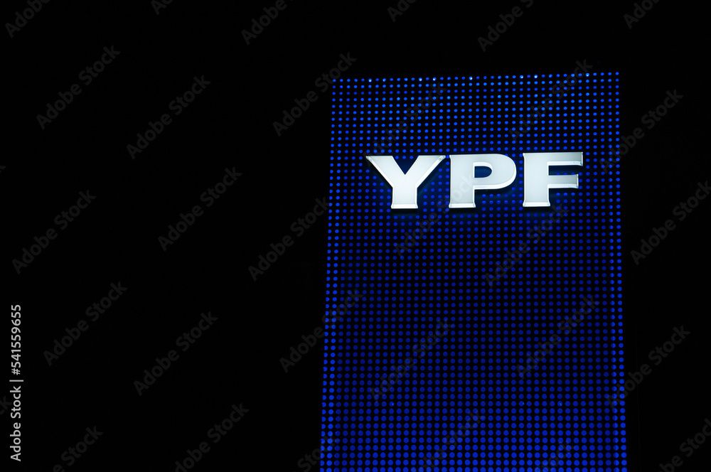 Luminous sign of a gas station of the oil company YPF on October 12 ...