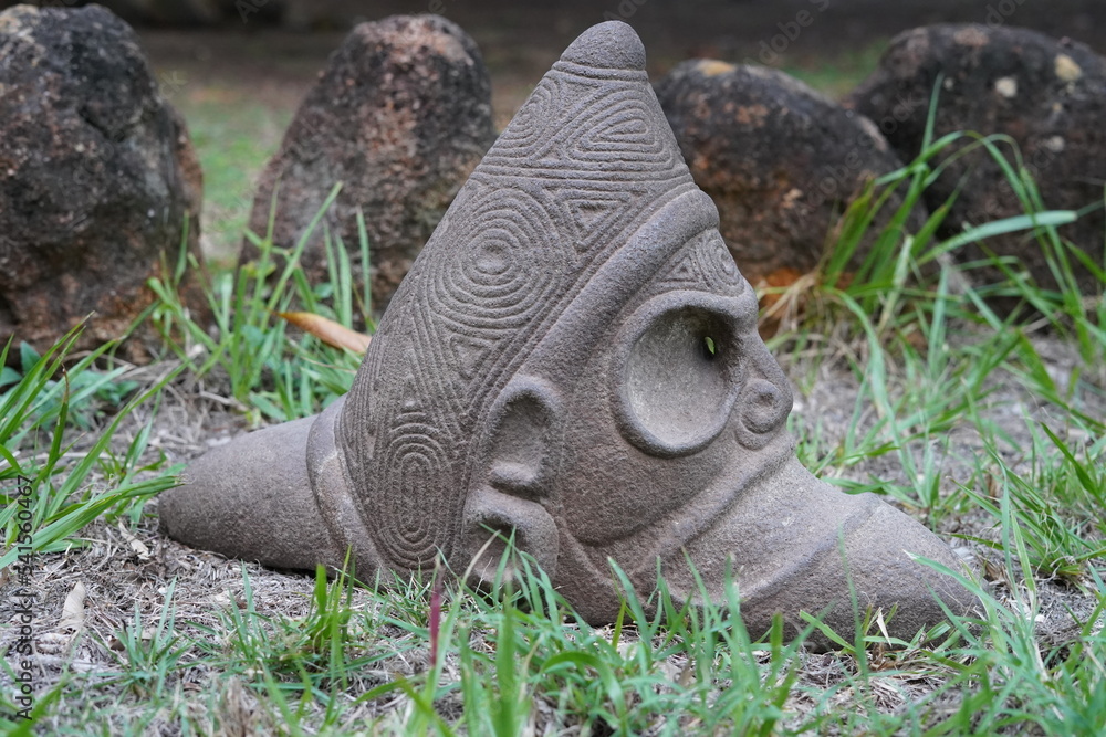 Taino Antique Stone Cemi Idol Figure sitting on the ground on top of ...