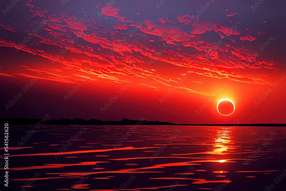 The red color of the sun adds to the beauty of nature. Stock ...