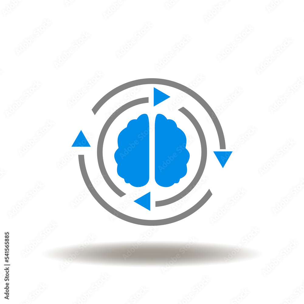 Vector illustration of brain with round arrows. Icon of inspiring ...