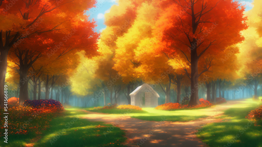 Illustration of an autumn fall landscape Stock-Illustration | Adobe Stock