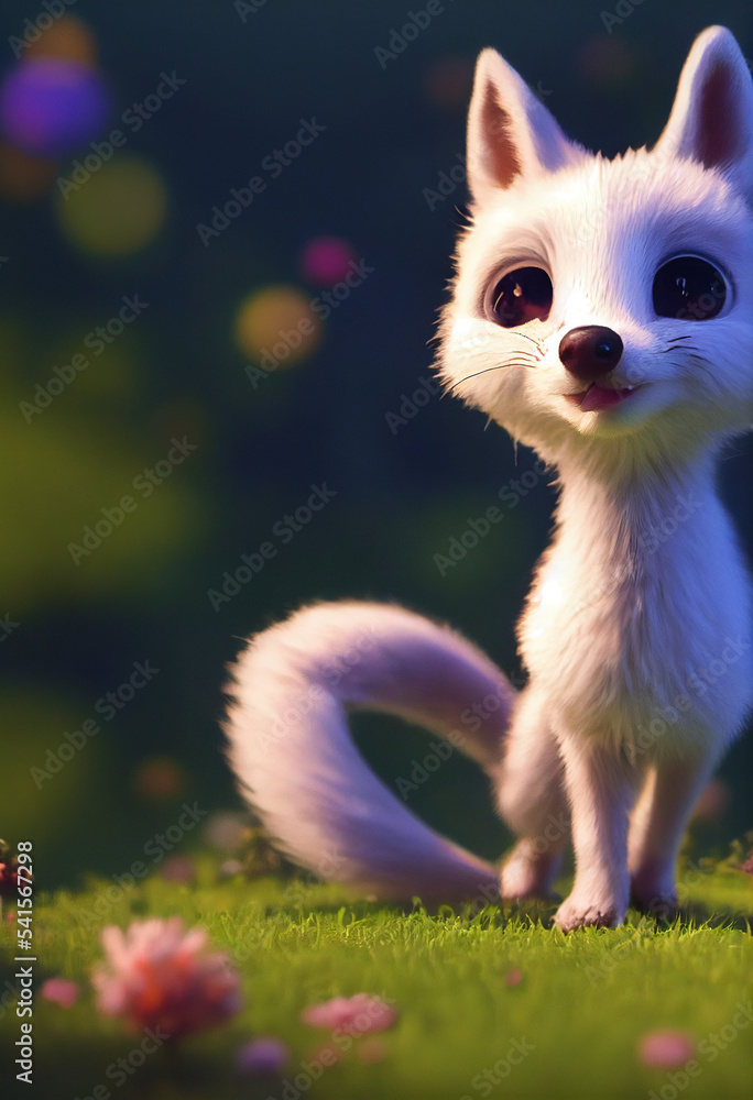 Cute White Fox Cartoon Character, Generative AI Art illustration Stock ...