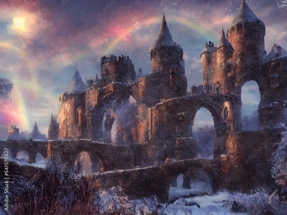 Old Fantasy castle with bridges, 3d illustrarion, 3d render Stock ...