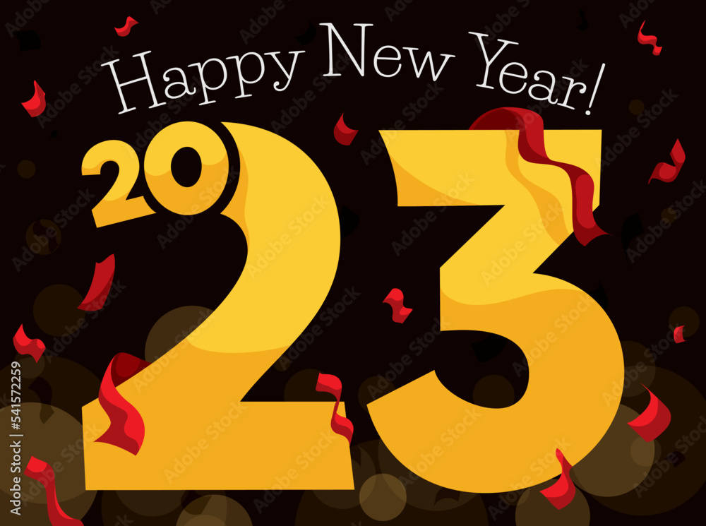 Golden Number and Festive Confetti to Celebrate the New Year, Vector ...