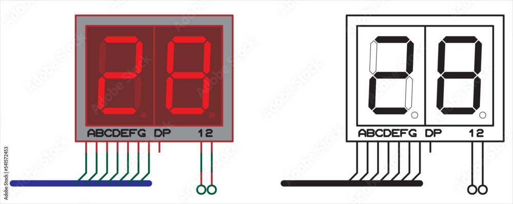 Vector image of a two-digit seven-segment liquid crystal indicator chip ...