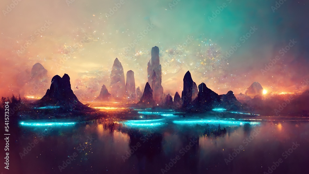 City wallpaper. Dystopian futuristic cyberpunk city at night in a neon ...