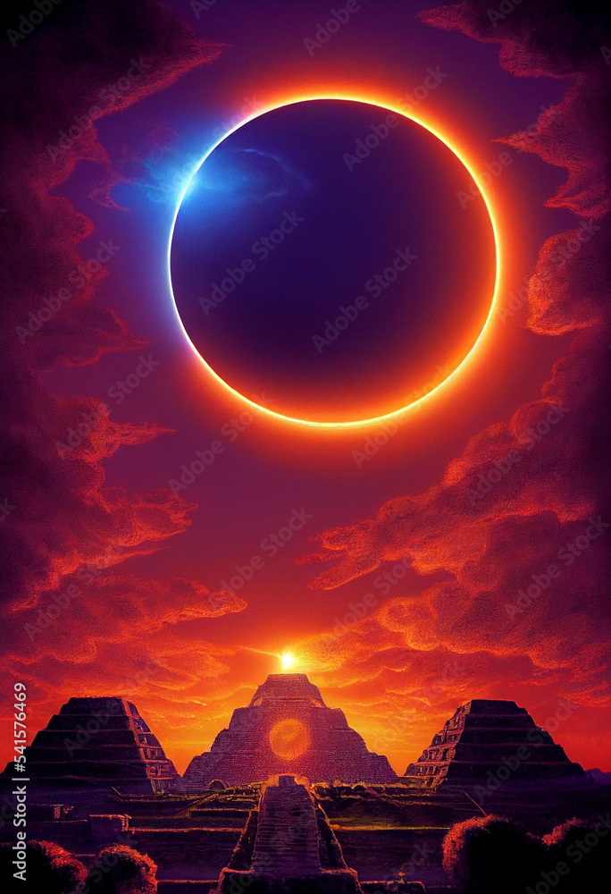 Thriving mayan city solar eclipse Stock-Illustration | Adobe Stock