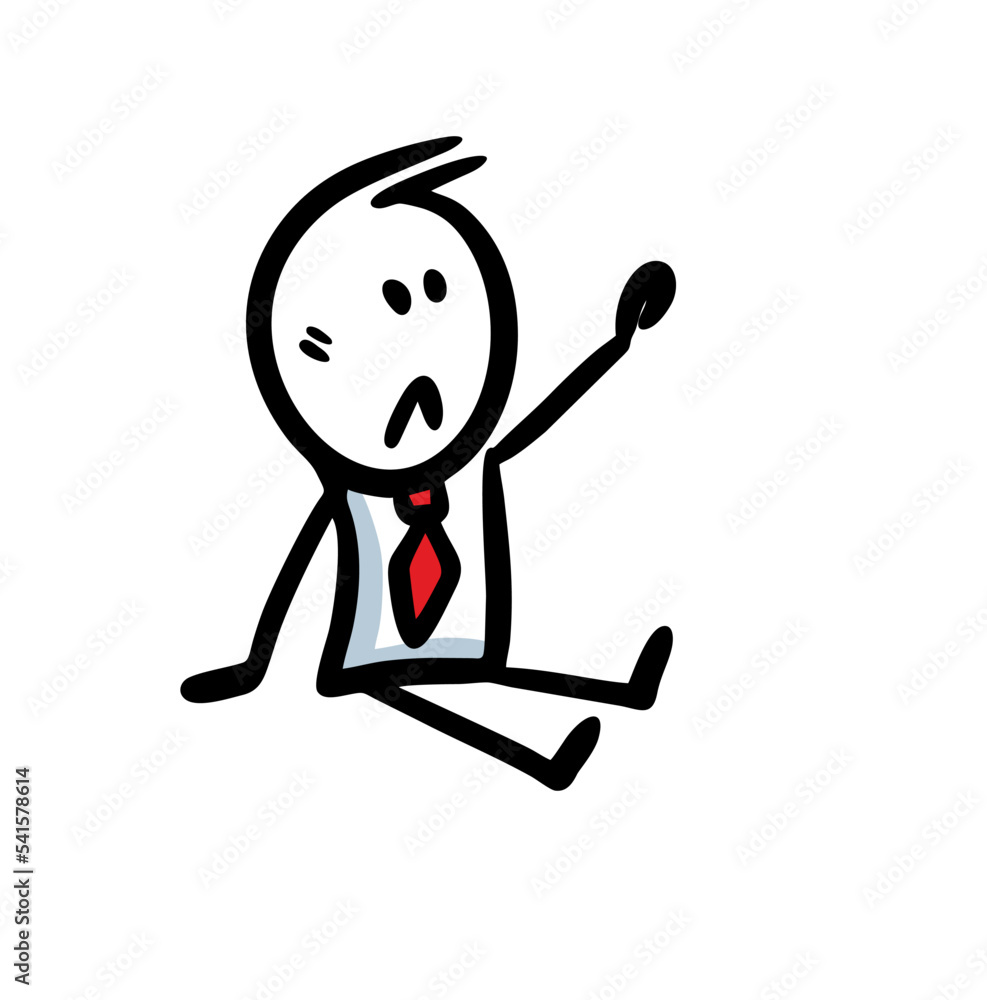 Helpless male character in office costume sitting on the ground and ...