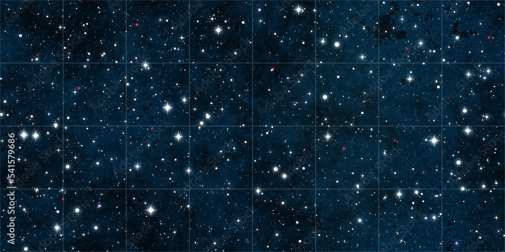 Realistic blue nebula and stars on night sky, extra wide seamless ...