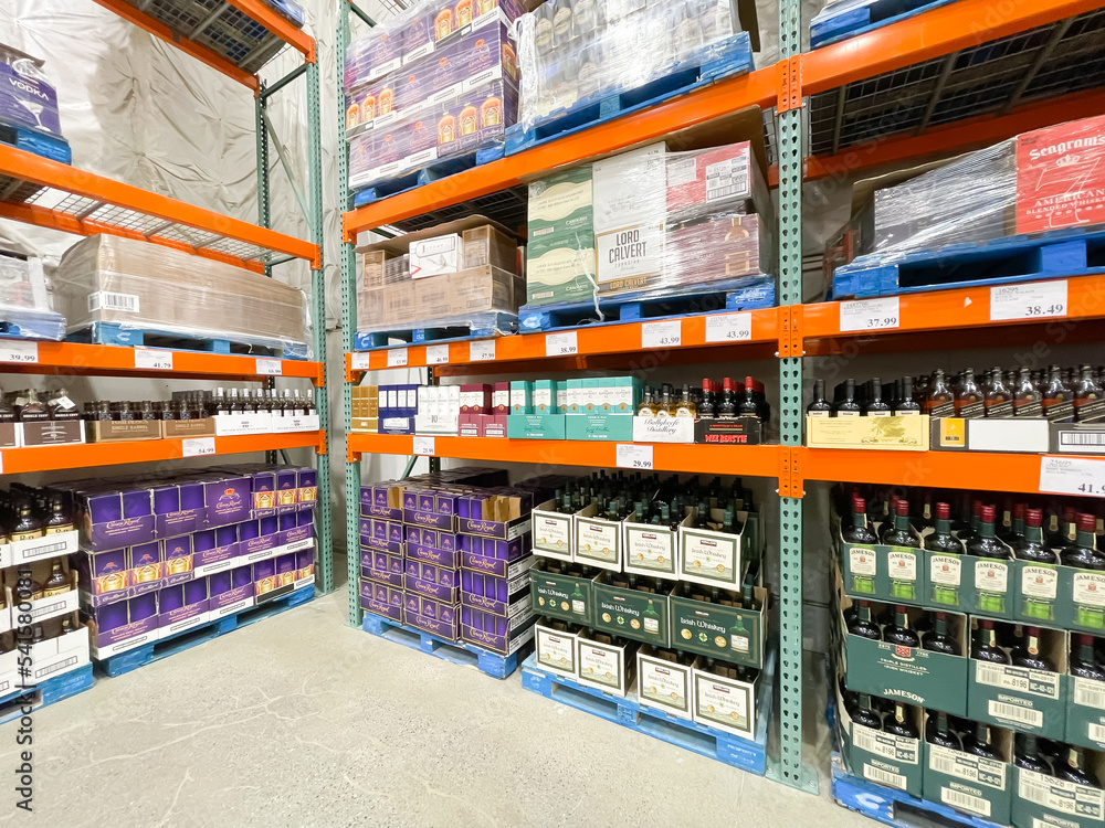 Full selves of hard liquor, wine, champagne boxes and case at Liquor ...