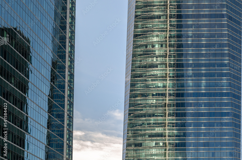 MADRID, SPAIN - OCTOBER 6, 2021: Architectural detail, glass facades of ...