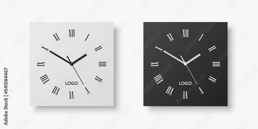 Vector 3d Realistic White, Black Square Wall Office Clock Set, Design ...