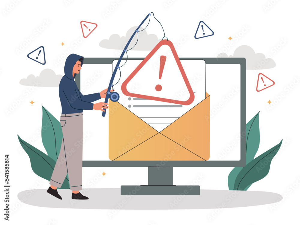 Concept of phishing. Woman with street leaves envelope with letter from ...