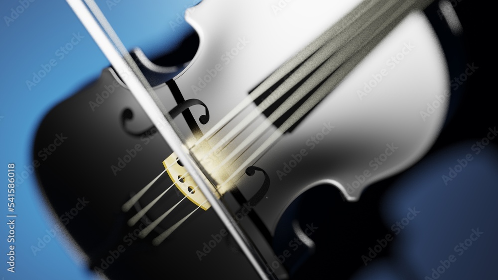 Silver classic violin on deep blue planes under spot lighting ...