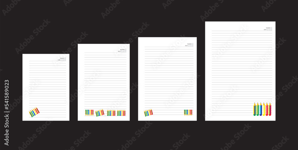 Design of note book refills in sizes A5, A4, B5 and unesco sizes. Ready ...