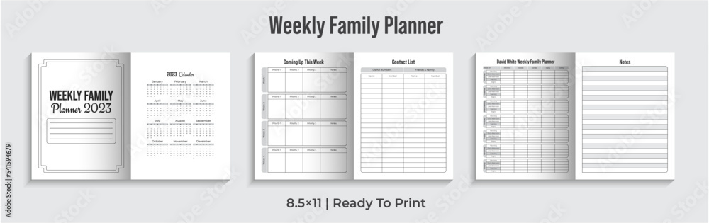 Editable Family Weekly Planner KDP Interior Design Stock Vector | Adobe ...