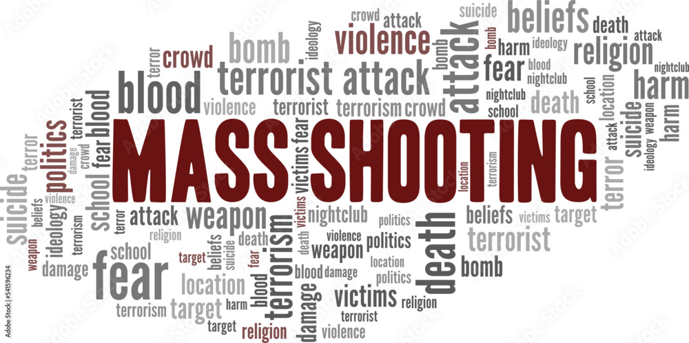 Mass Shooting word cloud conceptual design isolated on white background ...