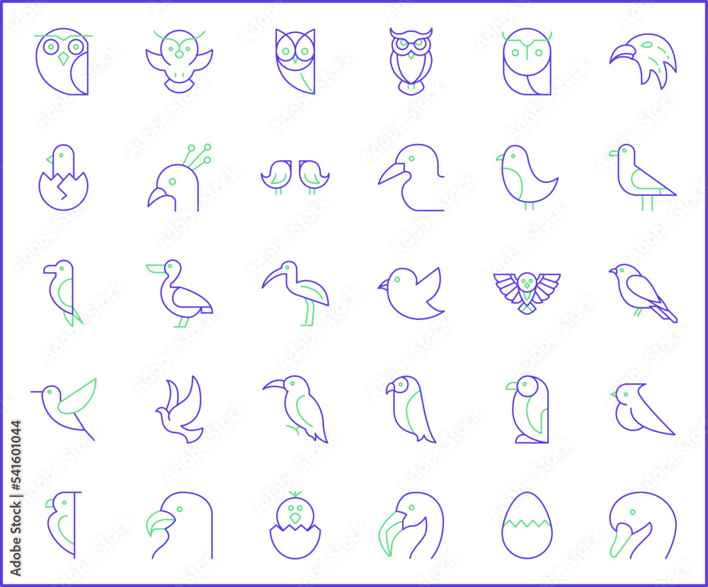 Simple Set of bird Related Vector Line Icons. Vector collection of owl ...