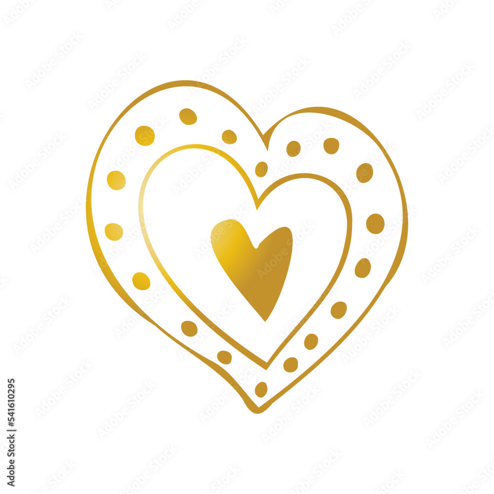 Simple golden doodle hand drawn heart. Isolated design element for valentine's day, wedding ...