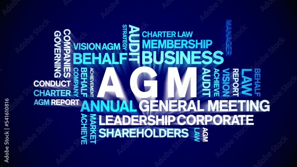 AGM - Annual General Meeting acronym animated tag word cloud;text ...