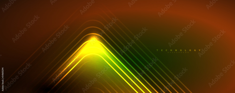 Neon glowing lines and angles, magic energy space light concept. Vector ...
