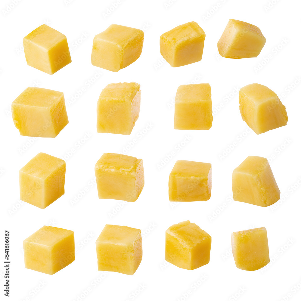 Rip mango slice cubes cut, Mango half cut in cubes, Fresh juicy mango ...
