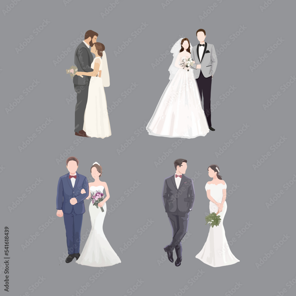 Set of hand drawn Bride and Groom watercolor vector illustration Stock ...