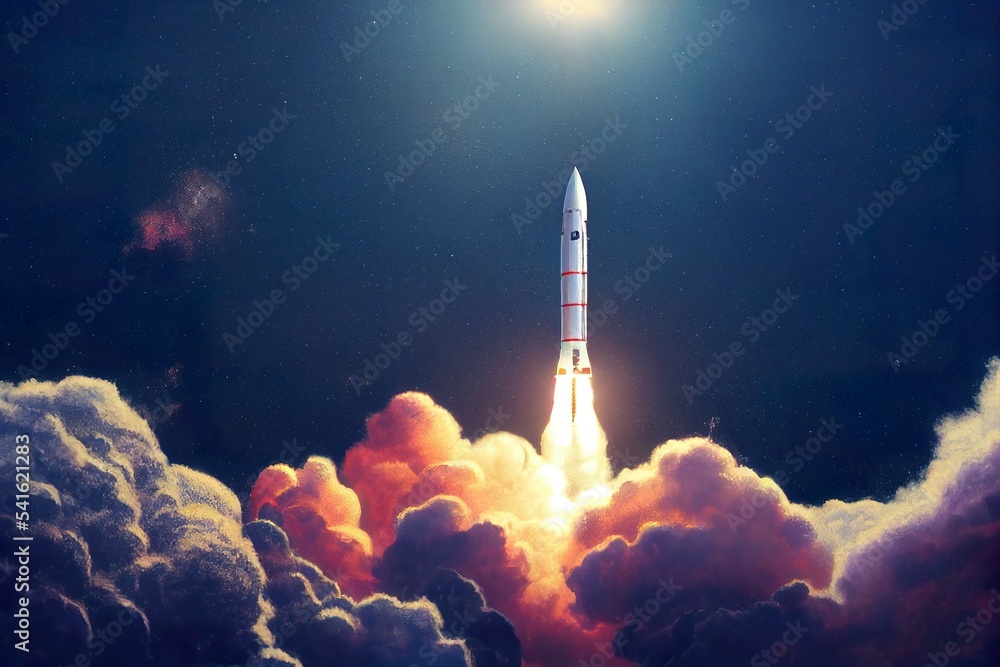 Space rocket launch. Beautiful Illustration generated by ai, is not ...