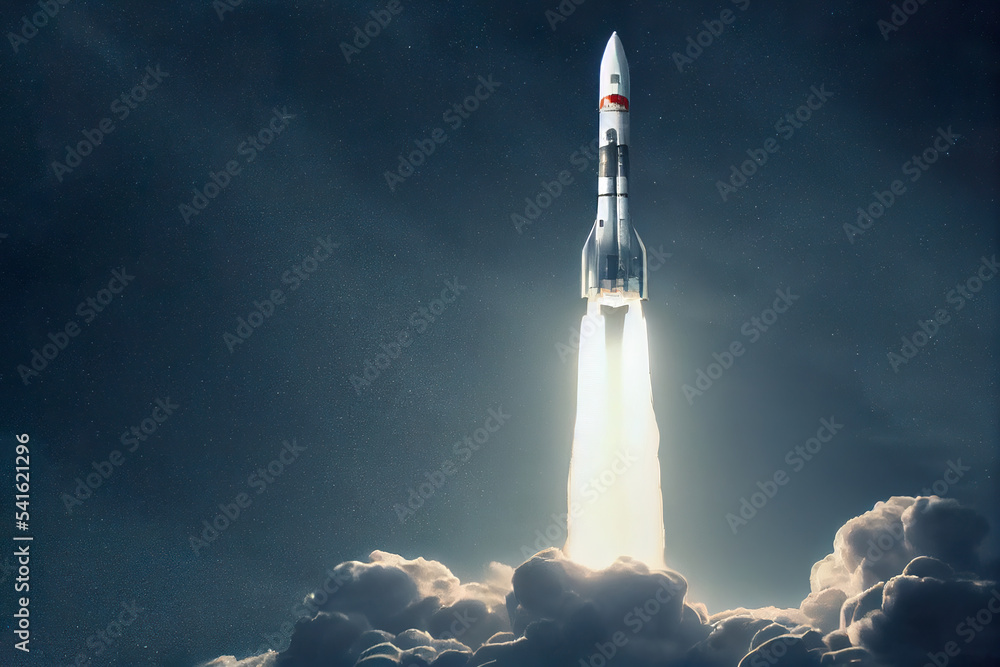 Space rocket launch. Beautiful Illustration generated by ai, is not ...