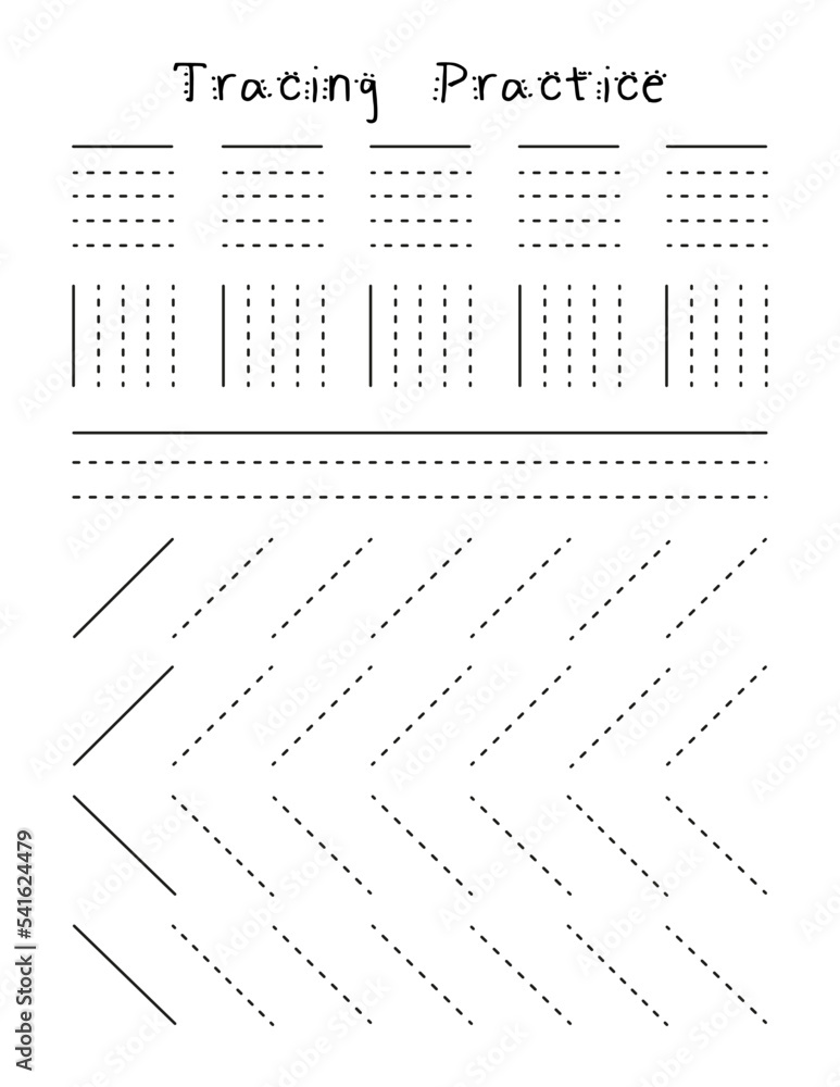 Vetor de Tracing practice worksheet for preschool kids. Handwriting and ...
