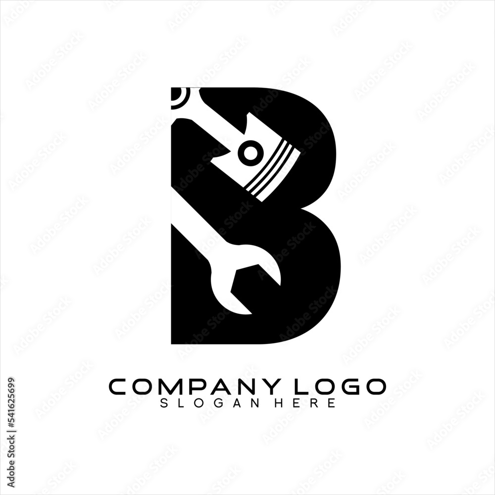Letter B concept mechanical vector logo design with piston and wrench ...