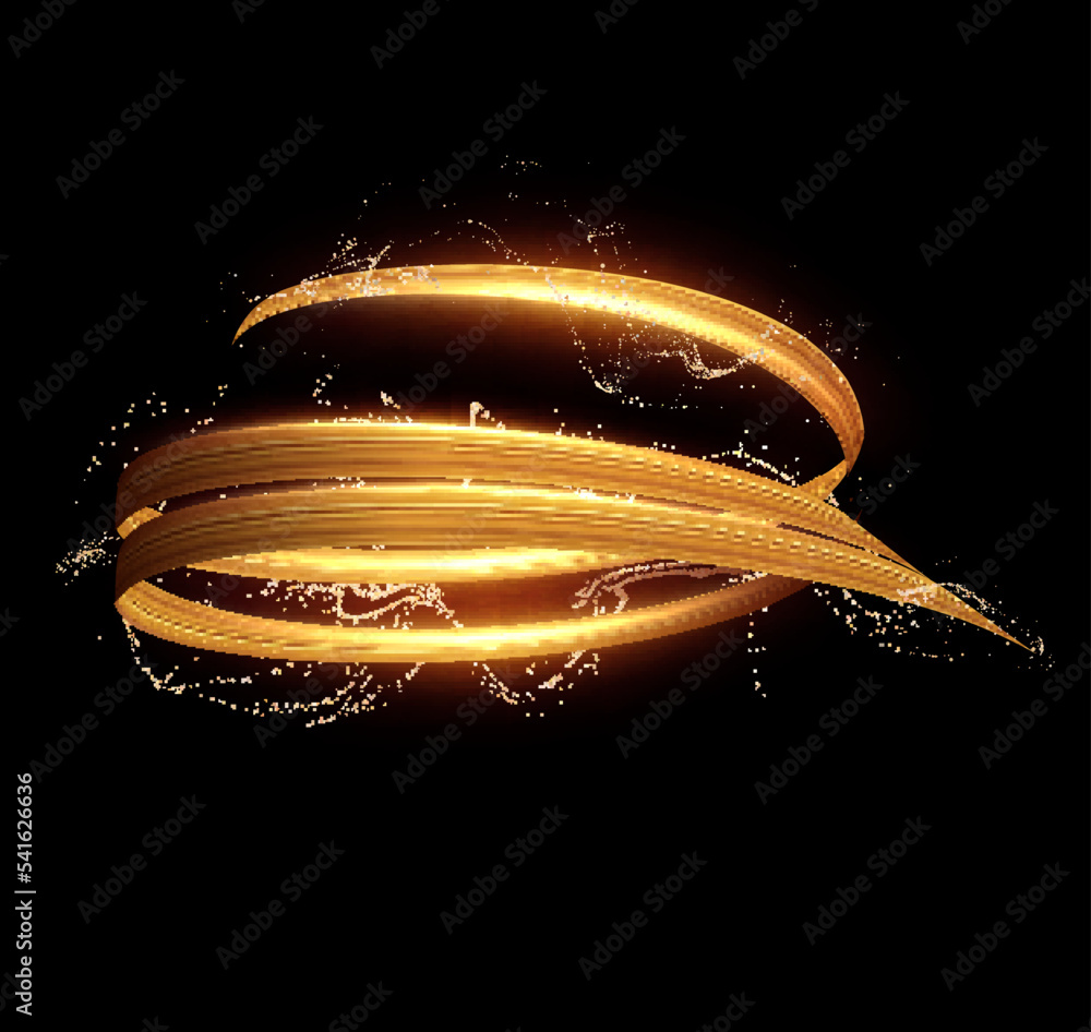 Golden shiny spiral line effect with magic dust particles effect flying ...