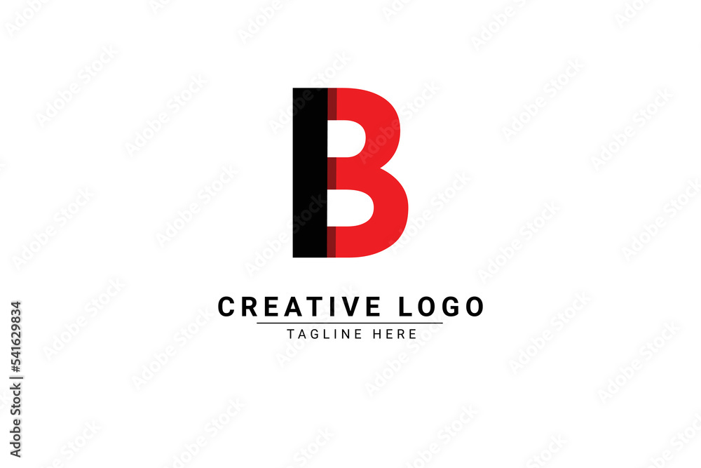 Initial Letter B Logo. Red and black shape B Letter logo with shadow ...