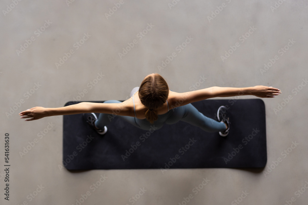 Health and stretch practice concept. Top view back side portrait of ...