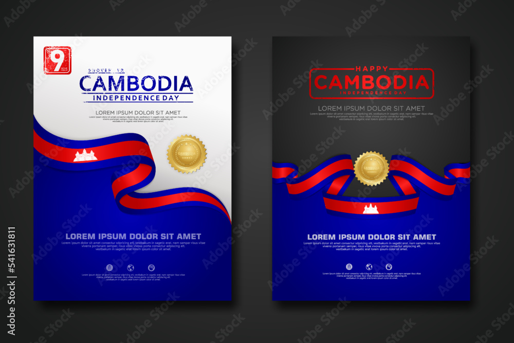 Set poster design Cambodia independence day background template Stock ...