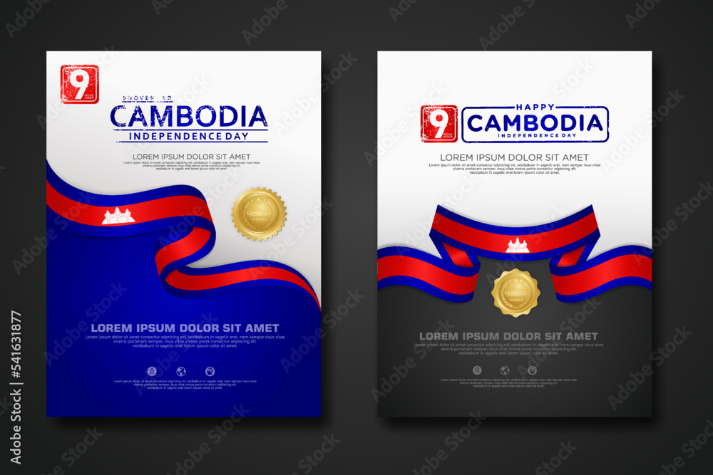 Set poster design Cambodia independence day background template Stock ...