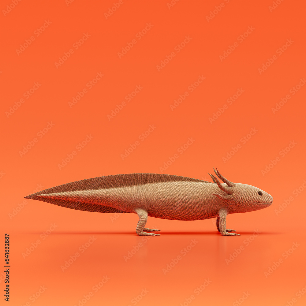 Axolotl doll, stuffed animal made of fabric single animal from side ...