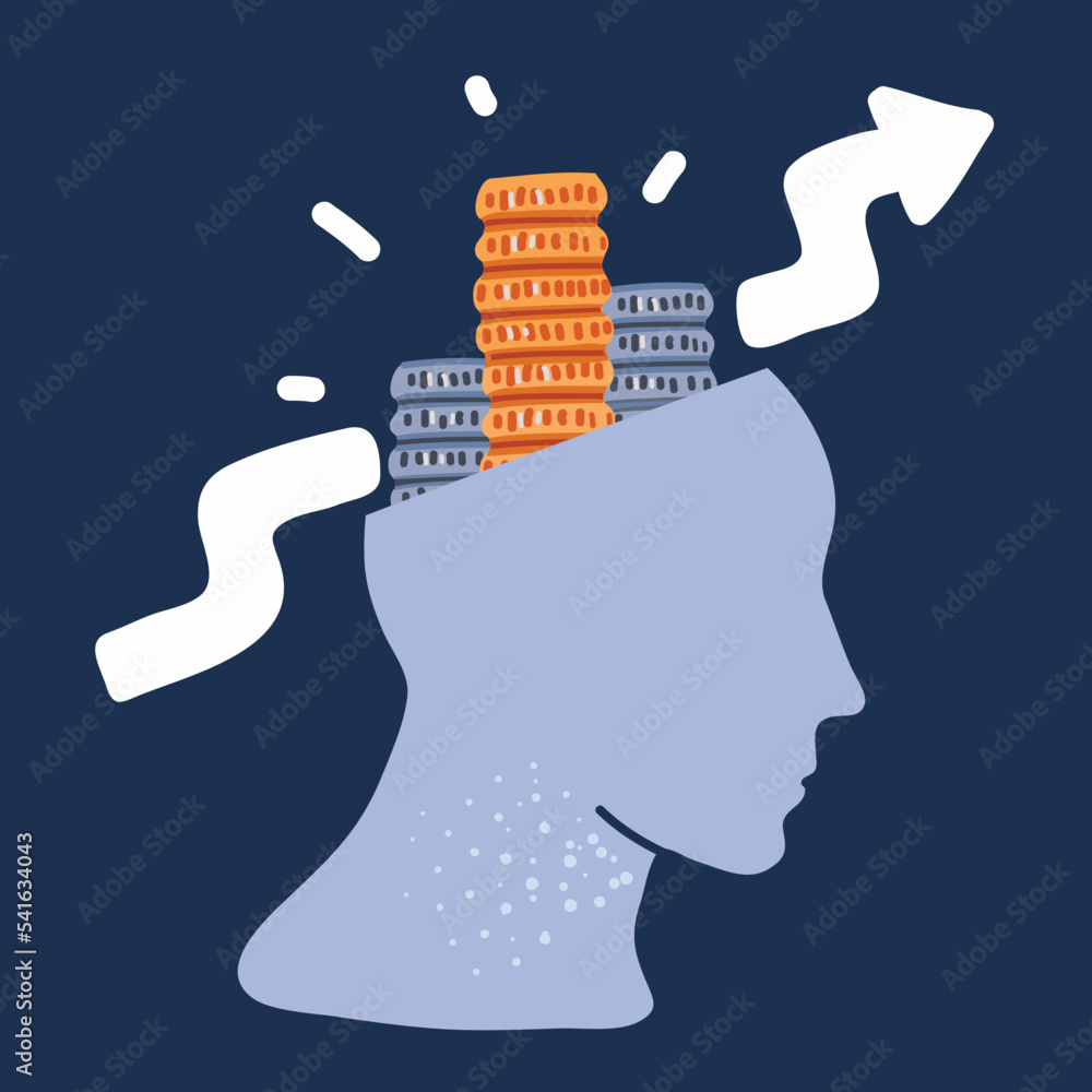 Cartoon vector illustration of Concept of coin inside human head ...
