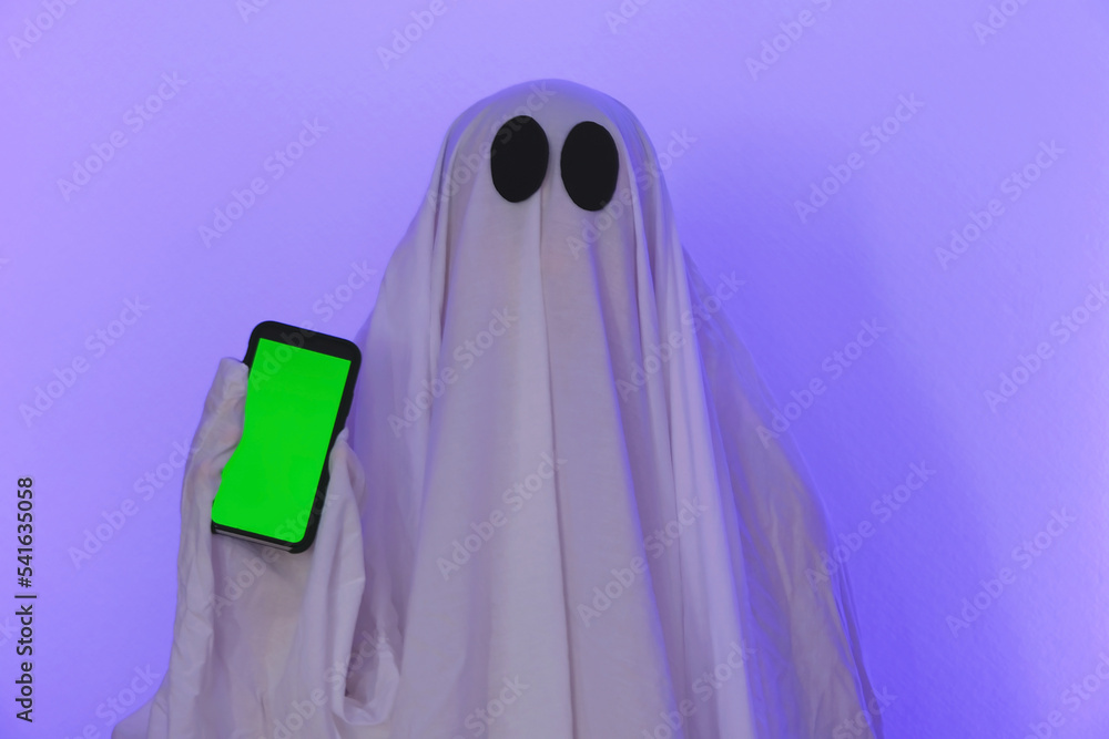The ghost shows a phone with a green screen. Phone with chromakey. The ...