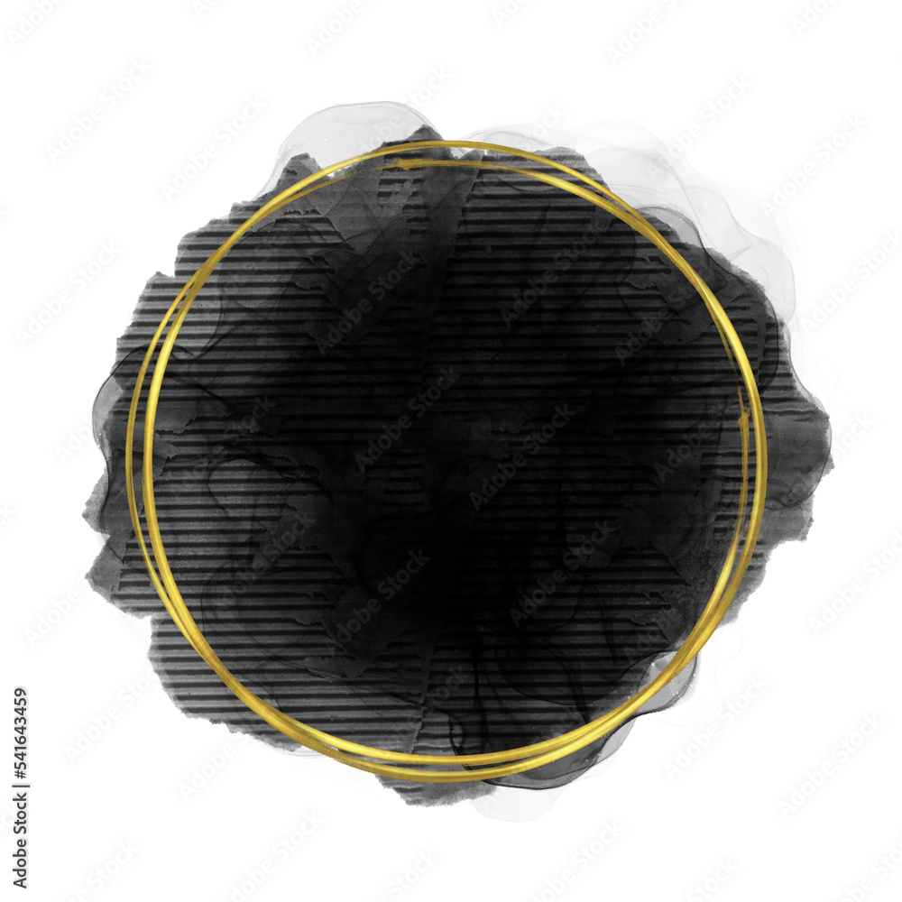Gold circle design element with black torn paper texture under ...