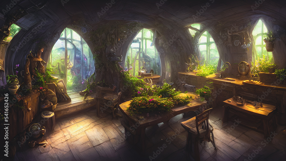 Artistic concept illustration of a medieval interior, background ...