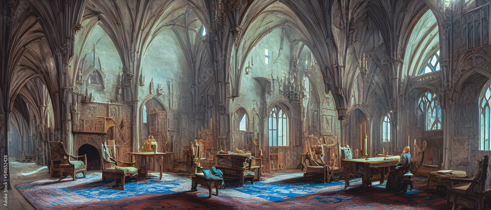 Artistic concept illustration of a medieval interior, background ...