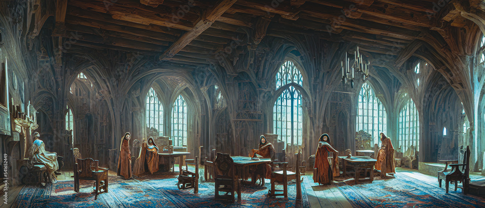 Artistic concept illustration of a medieval interior, background ...
